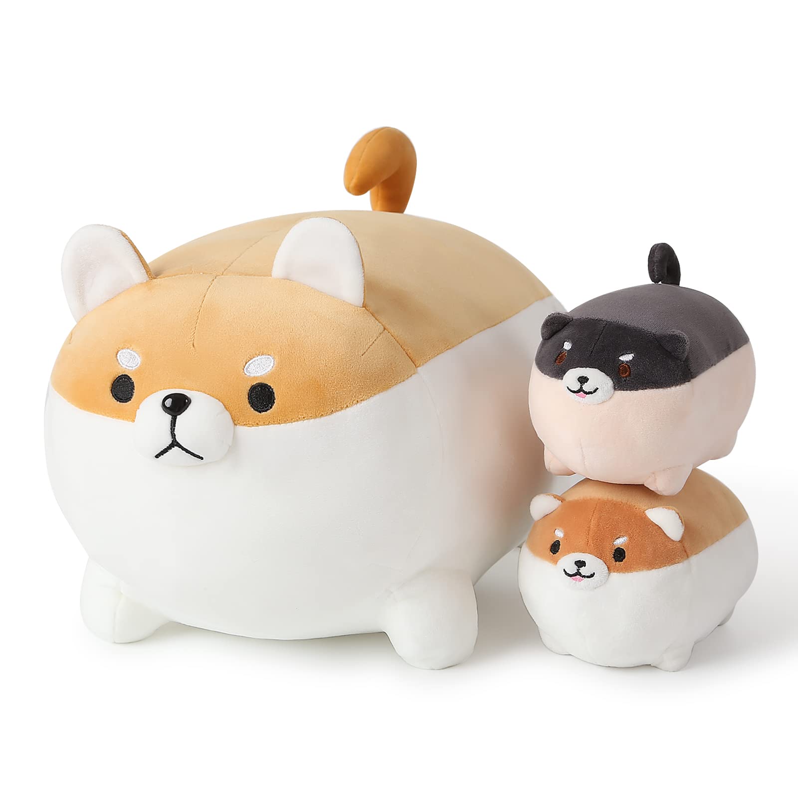Ditucu Cute Shiba Inu Stuffed Animal Toy Mommy 15.7 inch with 2 Babies 6.2 inch Corgi Akita Dog Plush Pillow Kawaii Plushie Toy Best Gifts for Kids (Shiba Family)