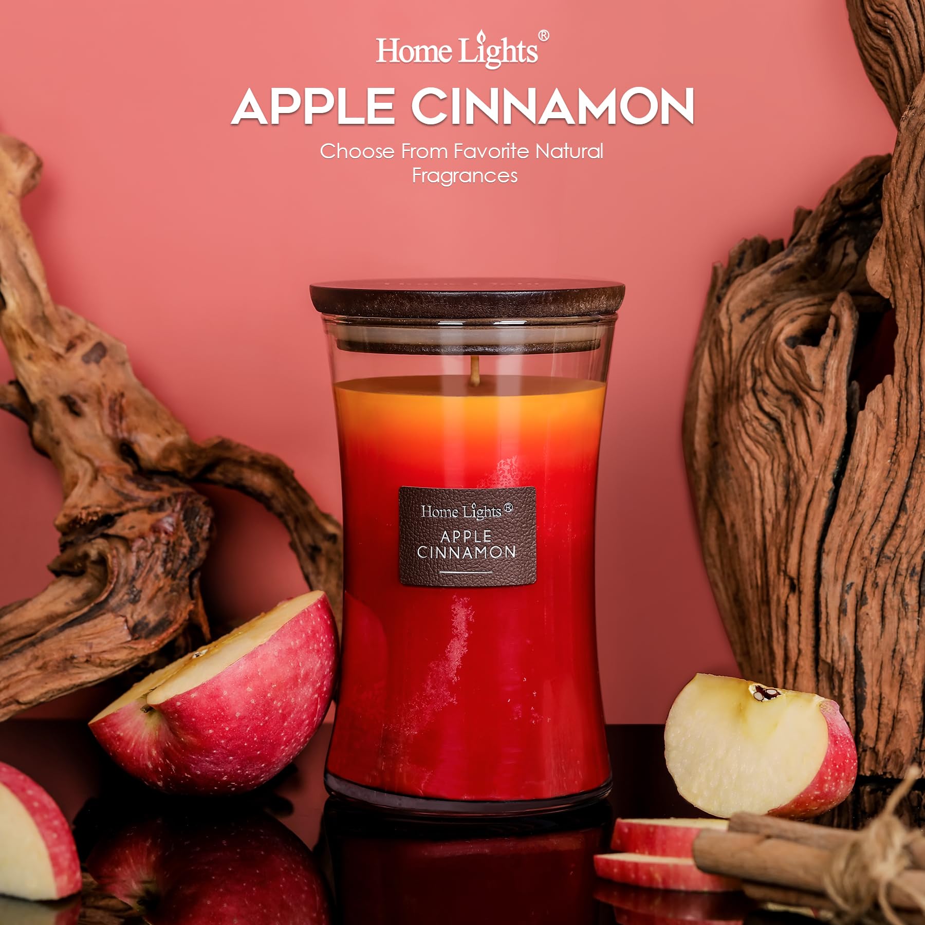 HomeLights 3-Layer Highly Scented Candles - Midnight Lights, Hourglass Large Jar Candles for Home - Burns Up to 45 Hours, Natural Soy Wax, Wooden Lid, 11.3 OZ