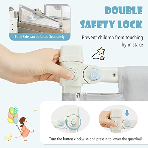 GLACER Bed Rail for Toddlers, 77β Extra Long, Height Adjustable Baby Bed Rail Guard with One-Side Lifting Design, Double Safety Locks, Safety Bed Guardrail for Kids with Side Storage Pocket (Bear)