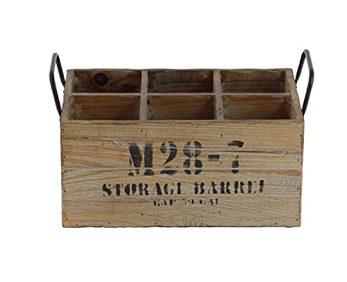 Deco 79 Wood 6 Bottle Wine Holder with Handles, 16" x 9" x 8", Brown