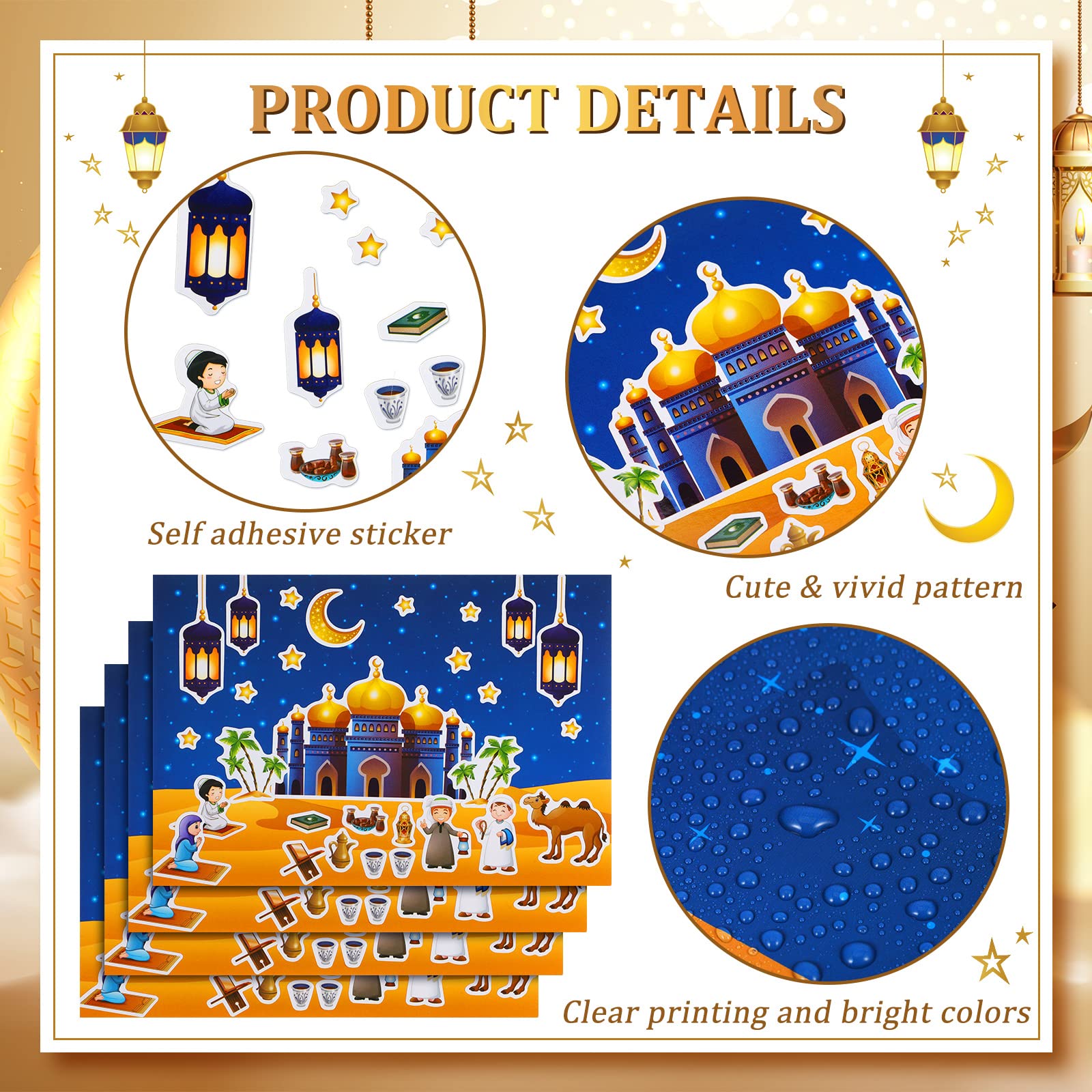 60 Sheets Eid Mubarak Stickers Eid Stickers Make a Mosque Scene Stickers DIY Ramadan Scene Sticker Eid Ramadan Sticker Eid Mubarak Craft Kits Game for Kids Classroom Activity Ramadan Art Supplies