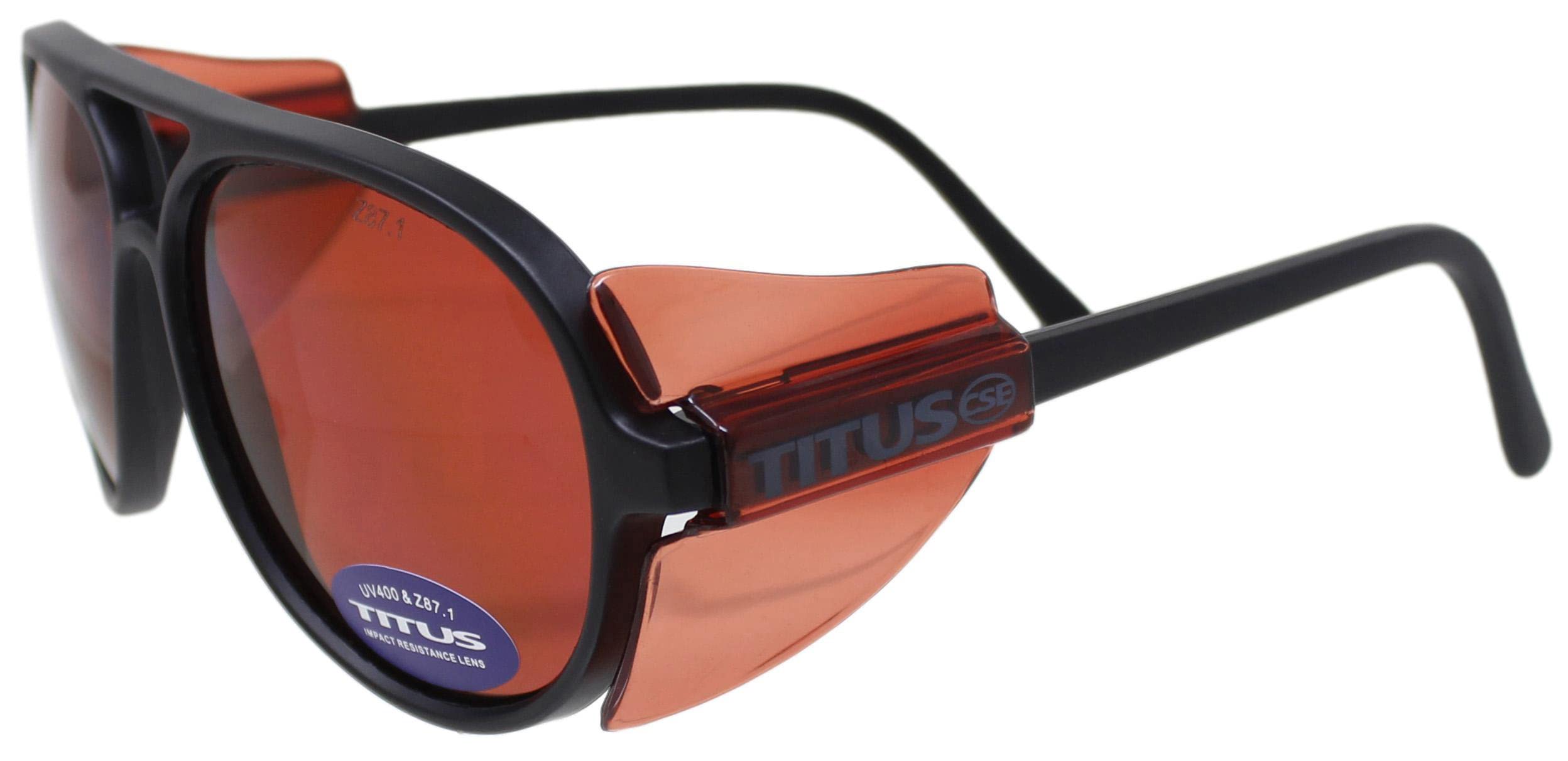 TITUS G35 Retro Aviator Z87 Sunglasses Eye Protection w/Side Shield Motorcycle Shooting DOT ANSI CE Approved Safety Glasses (Vermillion)