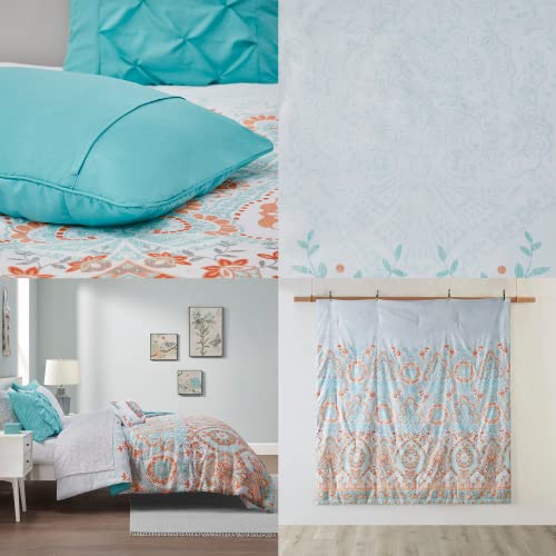 Intelligent Design Complete Bed In A Bag Casual Boho Comforter with Sheet Set Decorative Pillow, All Season Bedding Set, Queen, Vinnie Aqua 8 Piece