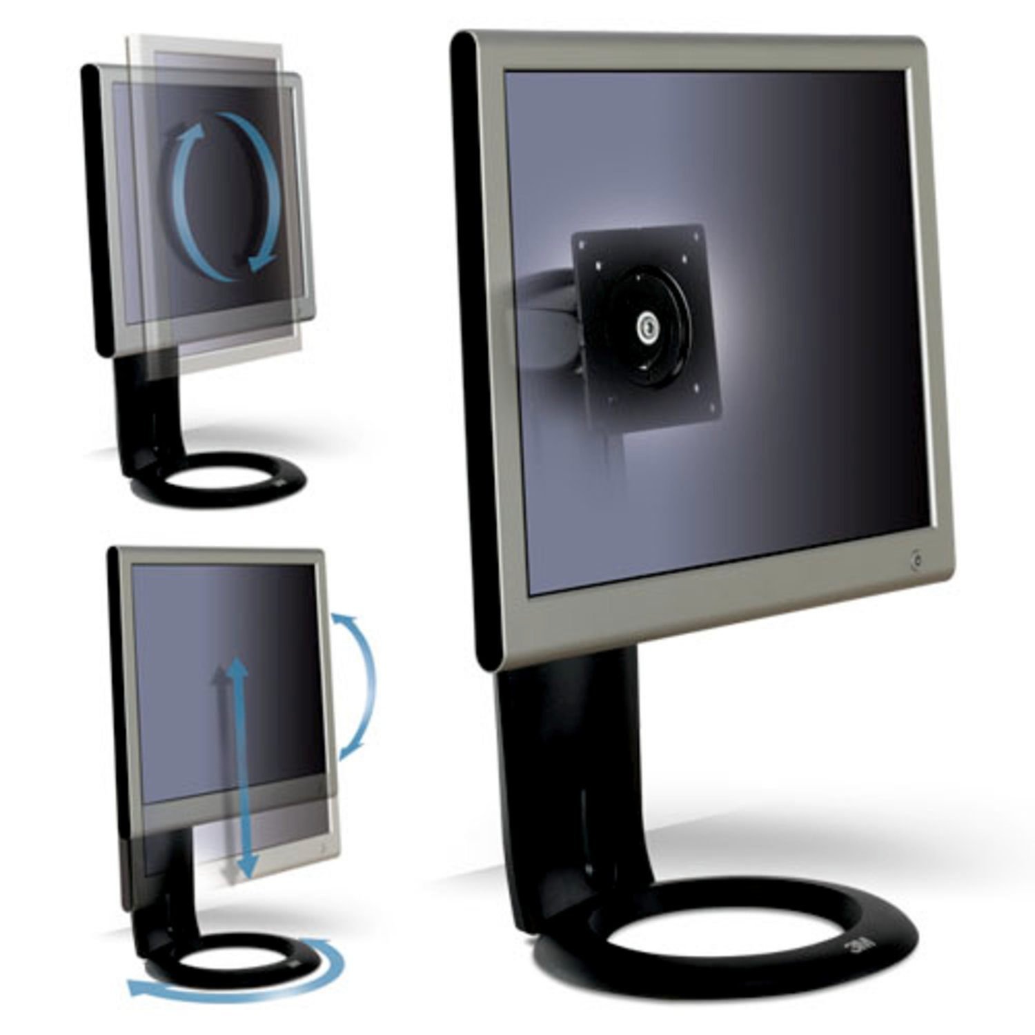 3M MS110MB Easy-Adjust LCD Monitor Stand, 8 1/2 x 5 1/2 x 8 1/2 to 13 1/2, Black