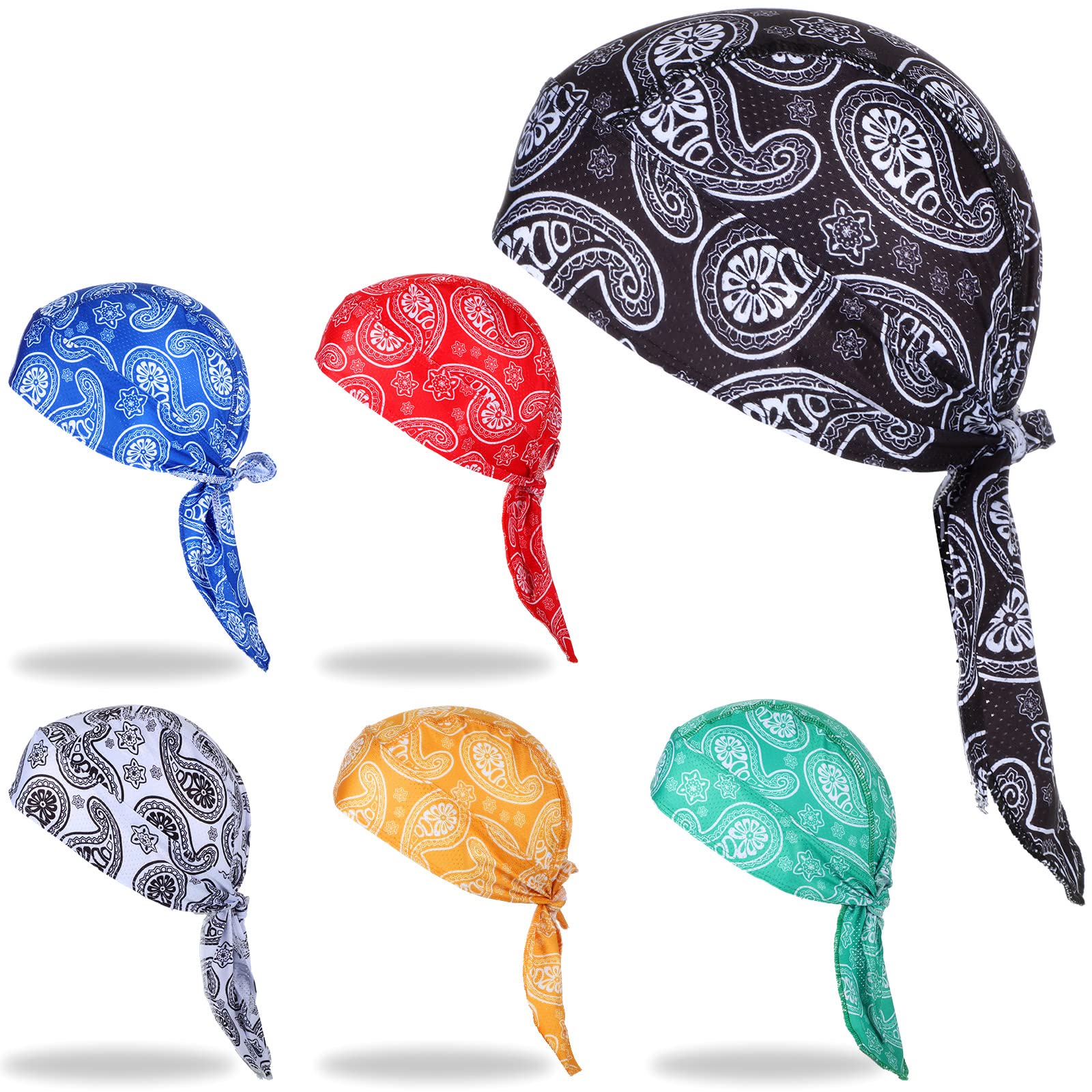 6 Pieces Do Rags Sweat Wicking Beanie Cooling Durags Skull Cap Motorcycle Head Wrap Bandana for Men Women (Paisley)
