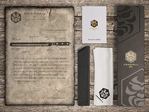 KESSAKU Carving Knife - 12 inch - Dynasty Series - Razor Sharp - Granton Edge - Forged ThyssenKrupp German High Carbon Stainless Steel - G10 Garolite Handle with Blade Guard