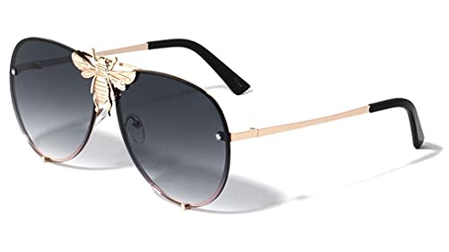 3D Killer Bee Luxury Hip Hop Aviator Sunglasses Floating Lenses, Gold & Black Frame, One Size Fits Most