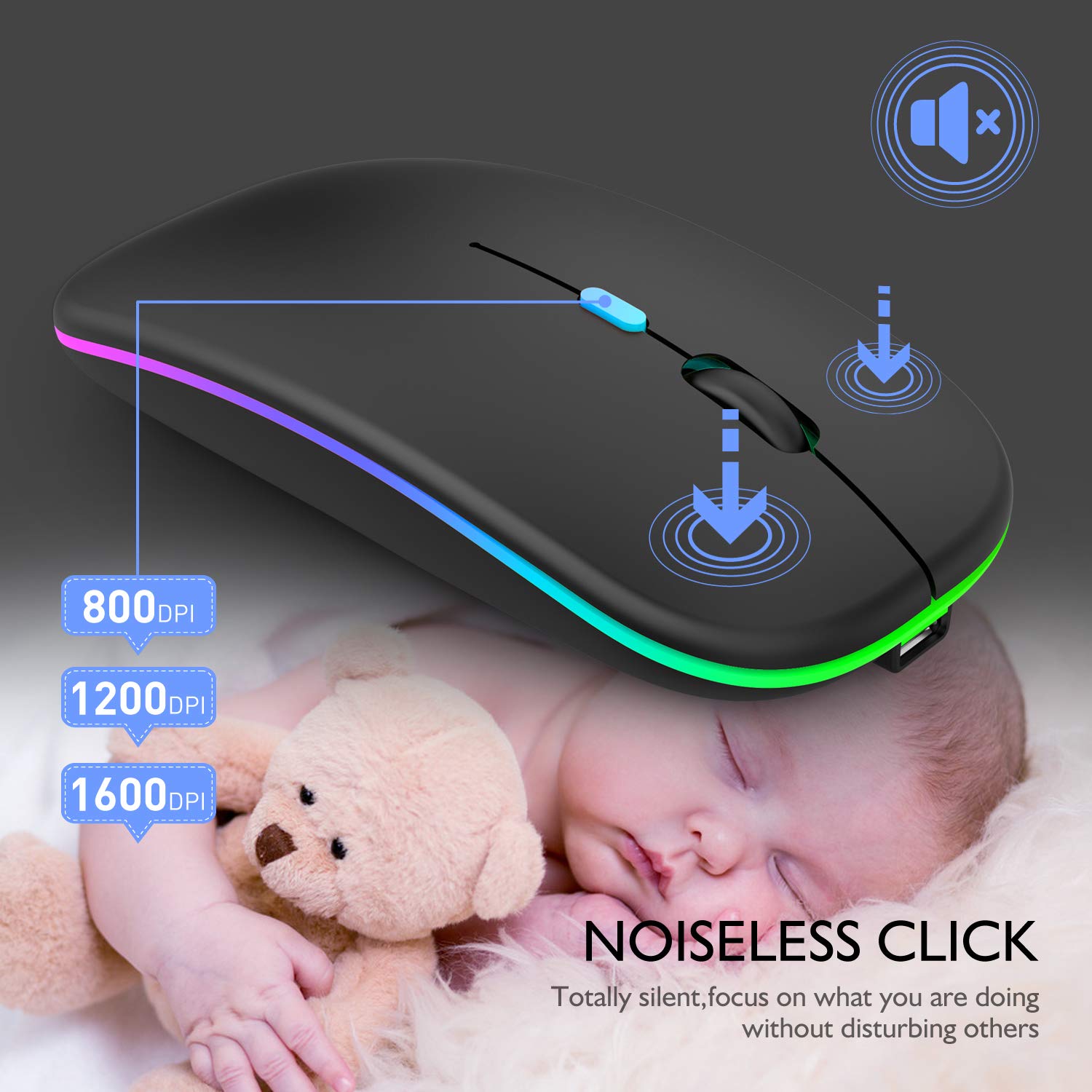 Neises Bluetooth Mouse for ipad,Bluetooth Mouse for MacBook Air/Mac/MacBook Pro/Mini/ipad Pro/iMac/Laptop,Rechargeable Wireless Mouse for MacBook Air/MacBook pro Chromebook Laptop PC