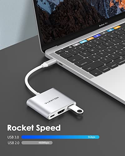 LENTION 3-in-1 USB C Hub with 100W Power Delivery, USB 3.0 & 4K HDMI for 2022-2016 MacBook Pro, New Mac Air/Surface/Chrome/Steam Deck, More, Stable Driver Adapter (CB-C14, Silver)