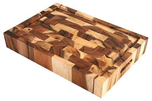 Villa Acacia Large Wood Cutting Board with Juice Groove, 2.5 Inch Thick, 17x12 Inch End Grain Block