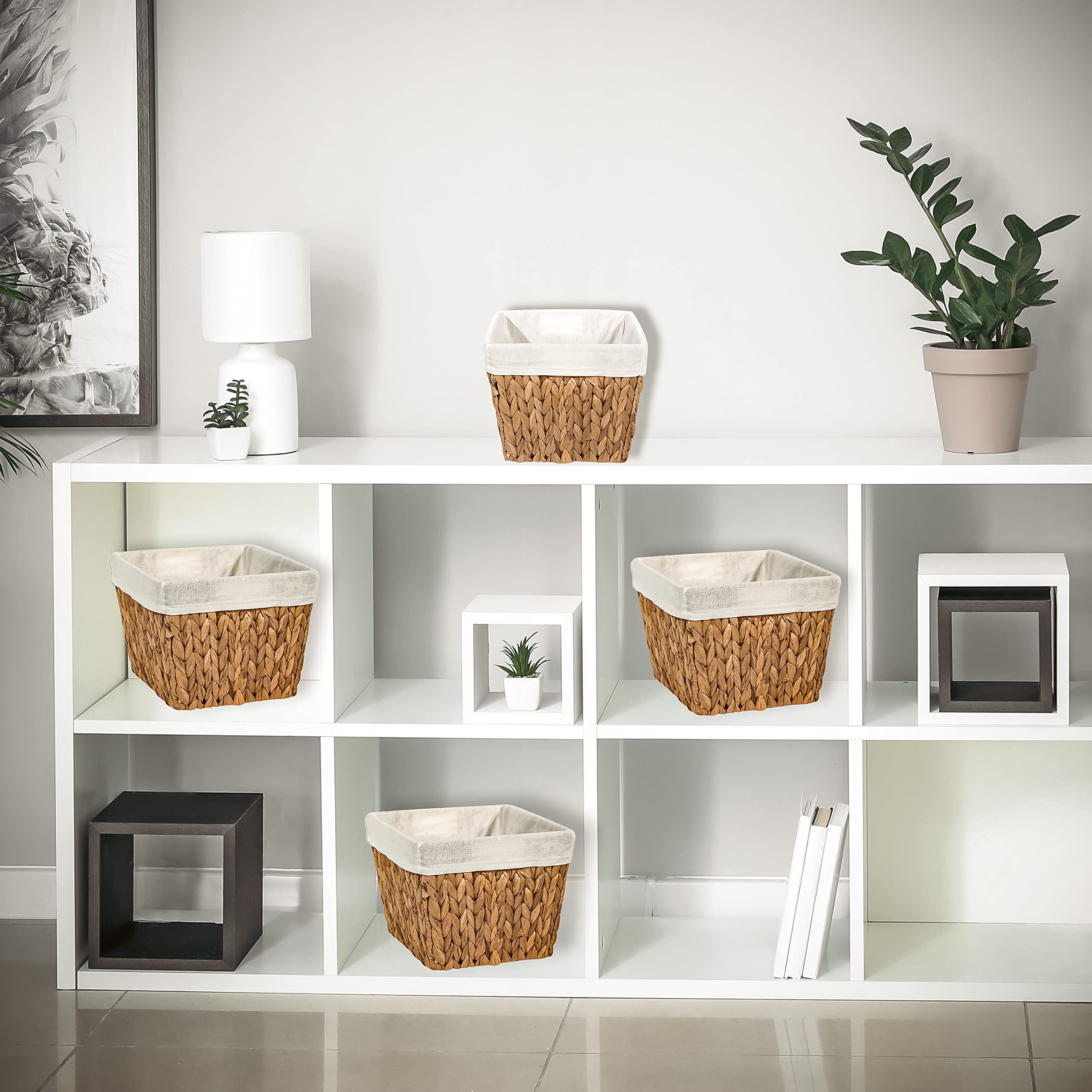 Trademark Innovations 11.5" Hyacinth Storage Basket with Handles and Fabric Liner Rectangular (Set of 4)
