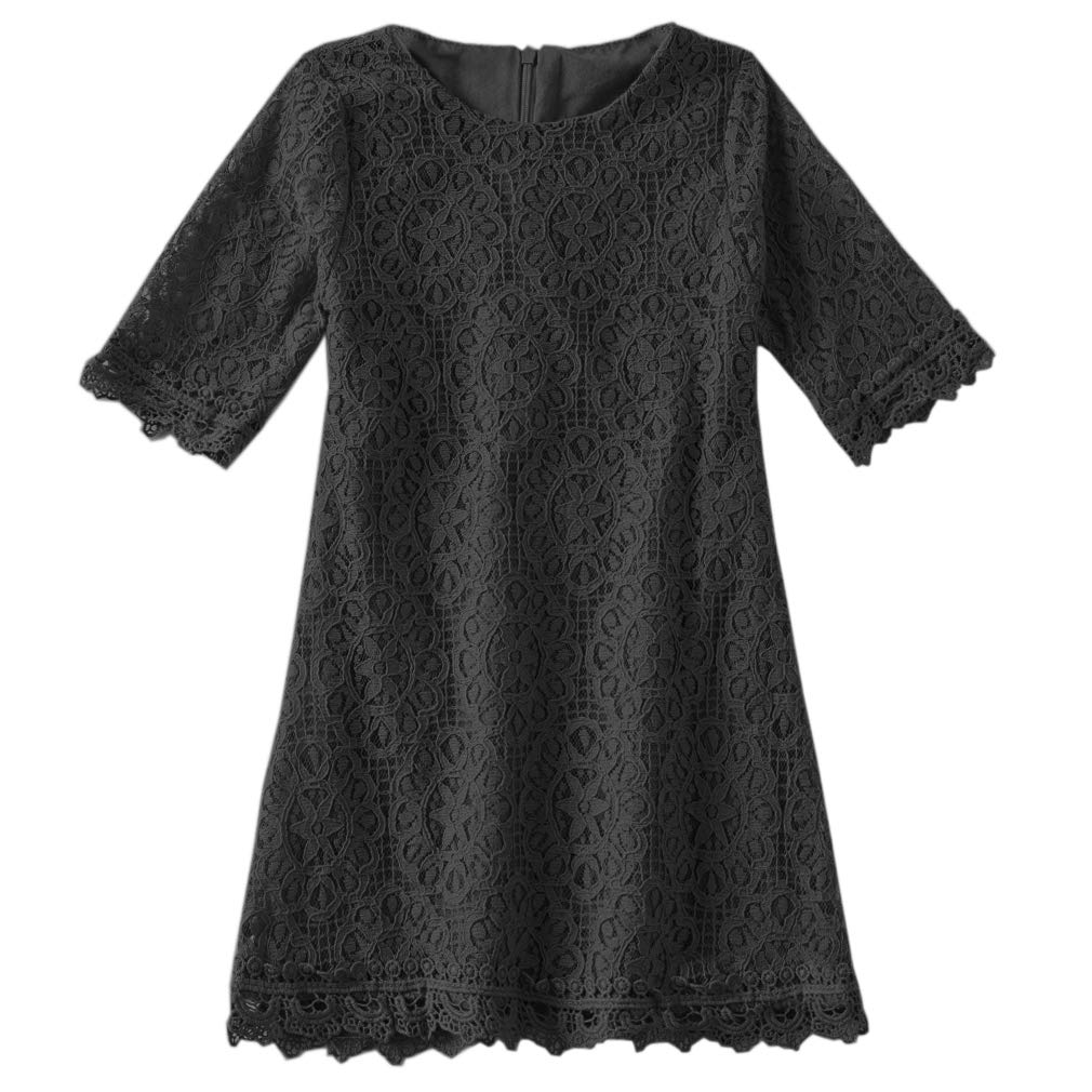 Niyage Baby and Toddler Girls Cotton Elegant Flower Lace Half Sleeve A-Line Princess Dress Black 130