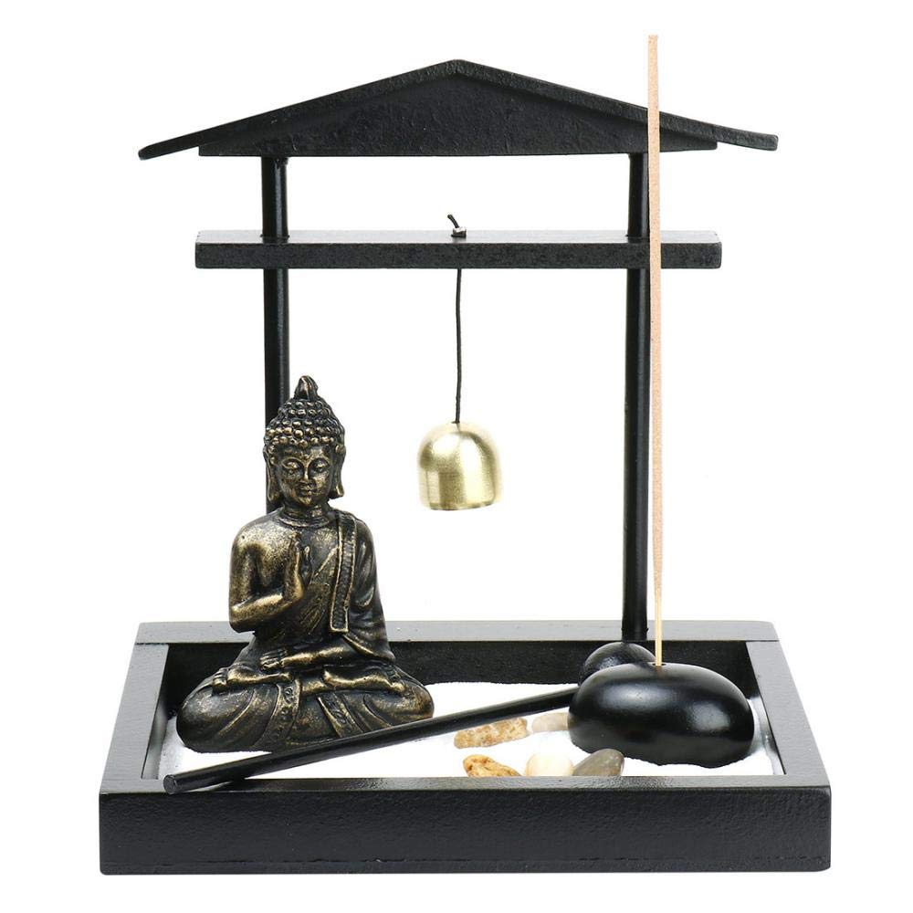 Buddha Incense Sticker Burner Holder with Bell, Bell Beater - Zen Statue Ornament for Desk Home Décor (1:15x14x13cm)