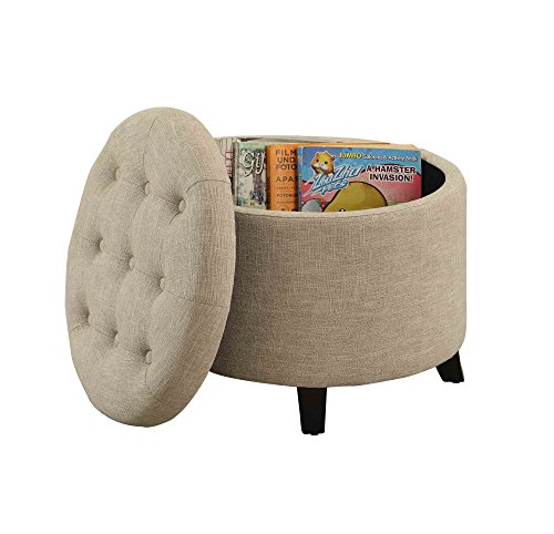 Convenience Concepts Designs4Comfort Round Storage Ottoman 19.75" - Versatile Contemporary Foot Stool for Living Room, Office, Tan Fabric