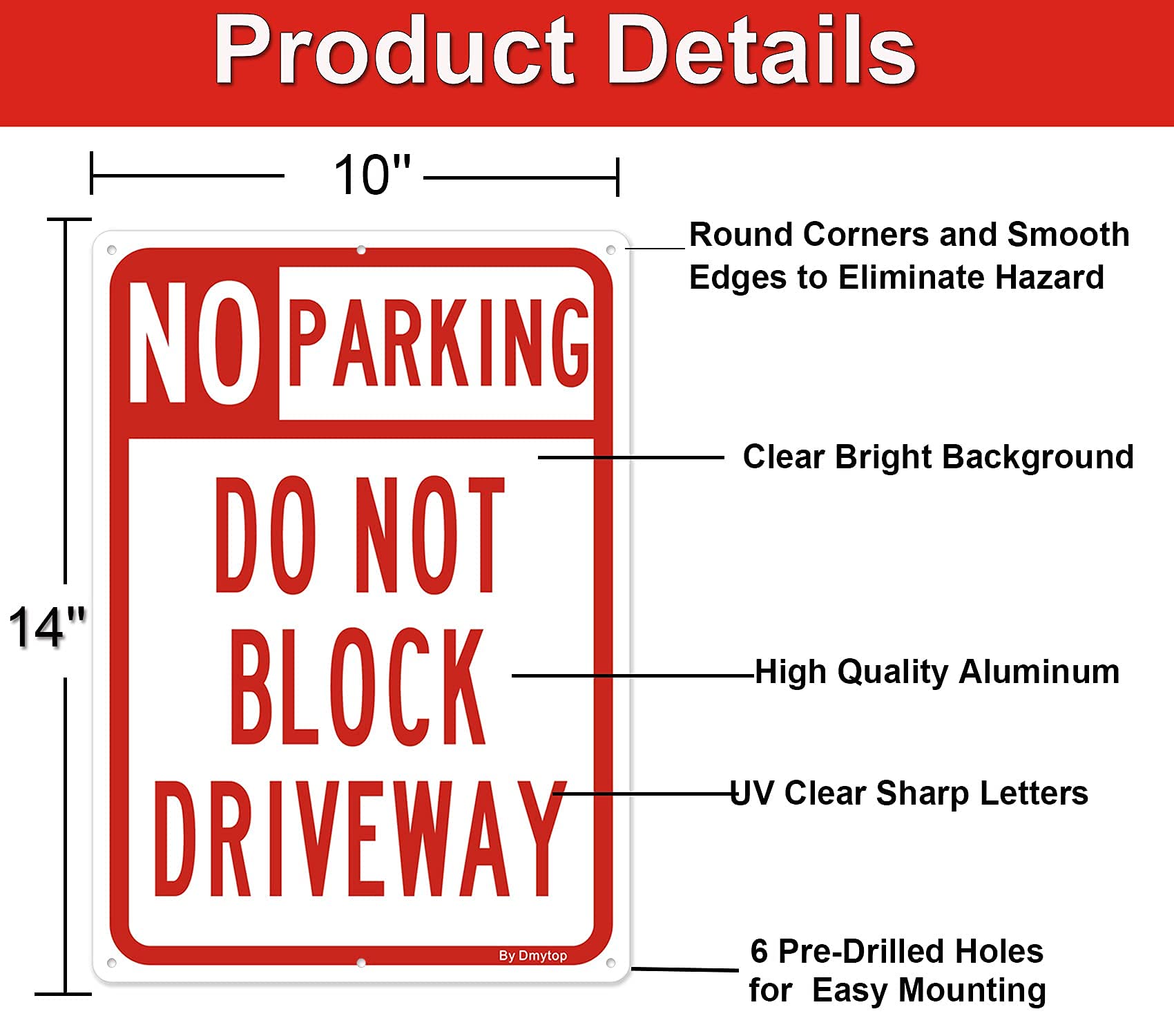 No Parking Sign Do Not Block Driveway Sign, (2 Pack) 10 x 14 Inches Rust Free Aluminum Metal Sign, UV Protected Weather Resistant Durable In Easy to Mount