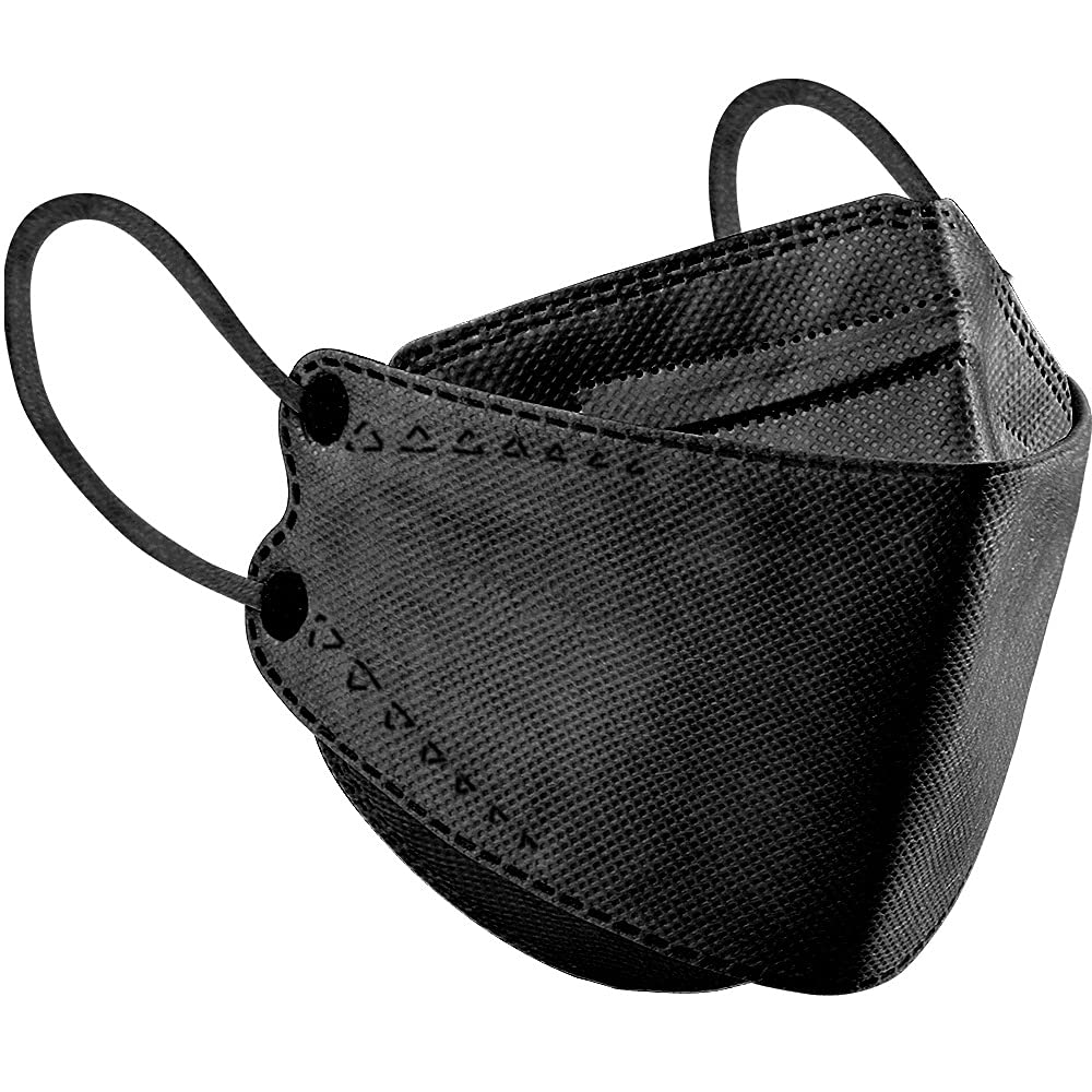 50pcs KF94 Face Mask 4 Layers 3D Fish Type Masks Protective Mouth Shields for Adult Women Men Black