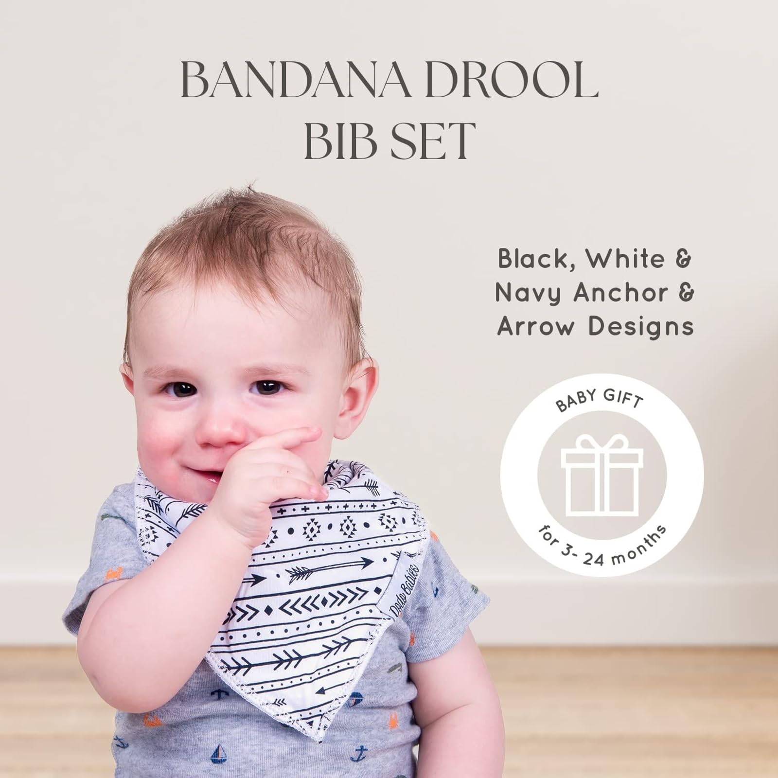 Dodo Babies Bandana Drool Bib Set – Four 100% Cotton Bibs with Soft Polyester Lining, 2 Pacifier Clips, Binky Case, Navy Dot Gift Bag for Baby Girl or Boy Shower – Adjustable Snap Fit for 3-24 Months