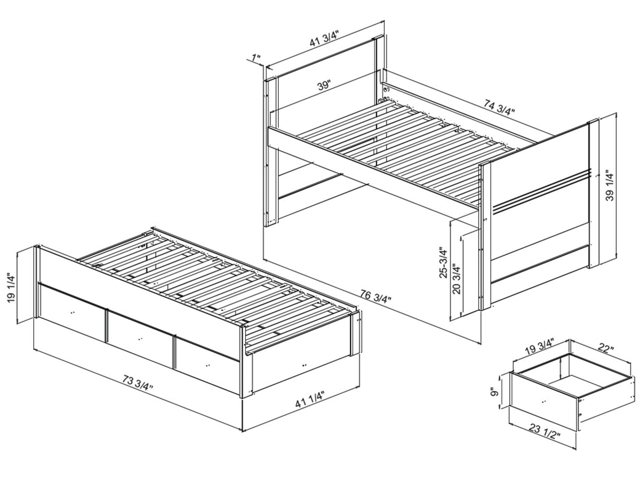 Bedz King All in One Twin Bed with Twin Trundle and 3 Built in Drawers, Weathered Honey
