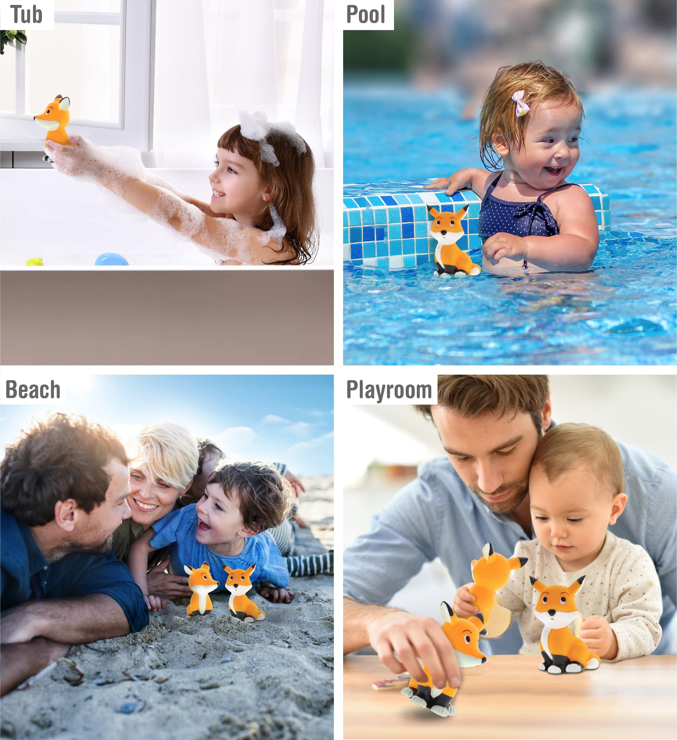 DolliBu Fox Bath Buddy Squirter - Floating Orange Fox Rubber Bath Toy, Fun Water Squirting Bathtime Play For Toddlers, Cute and Soft Wild Life Animal Toy For The Bathtub, Beach & Pool for Girls & Boys