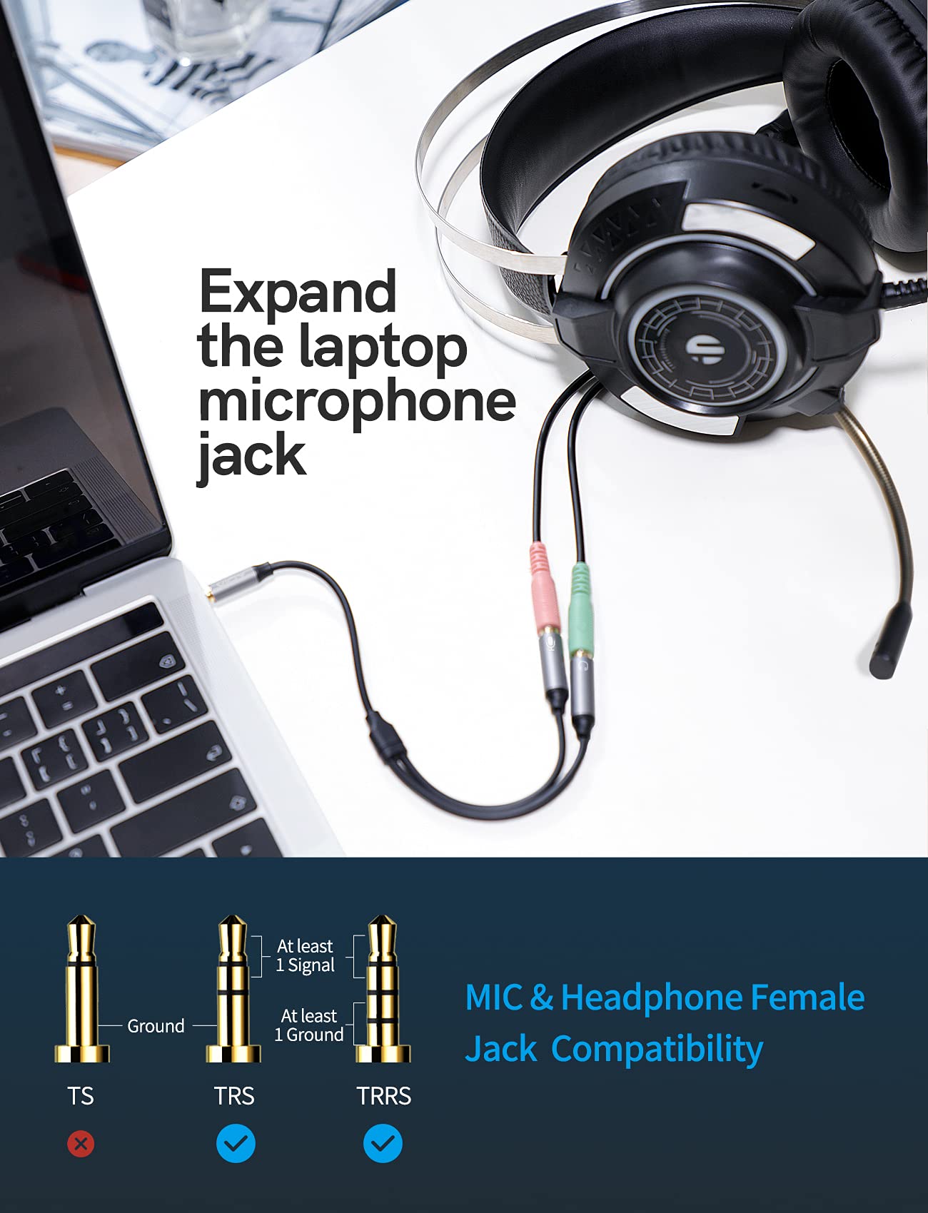VIOY Mic Headphone Splitter, 3.5 mm Audio Headset Y Splitter Cable TRRS Male to 2 Female Separate Jack for PC Gaming Headset, PS4, Xbox One, Laptops, Tablet, Smartphone…