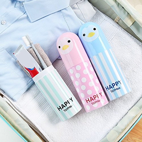 Narutosak Portable Cute Cartoon Penguin Toothbrush Toothpaste Holder Travel Storage Case - Blue