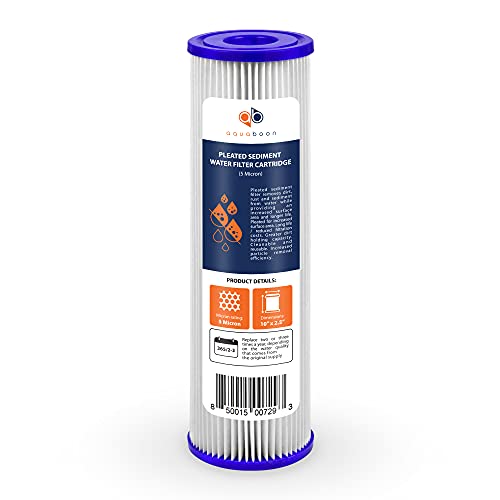 Aquaboon 5 Micron 10" x 2.5" Pleated Sediment Water Filter Cartridge | Universal Replacement for Any 10 inch RO Unit | Compatible with R50, 801-50, WFPFC3002, WB-50W, WHKF-WHPL, 2-Pack