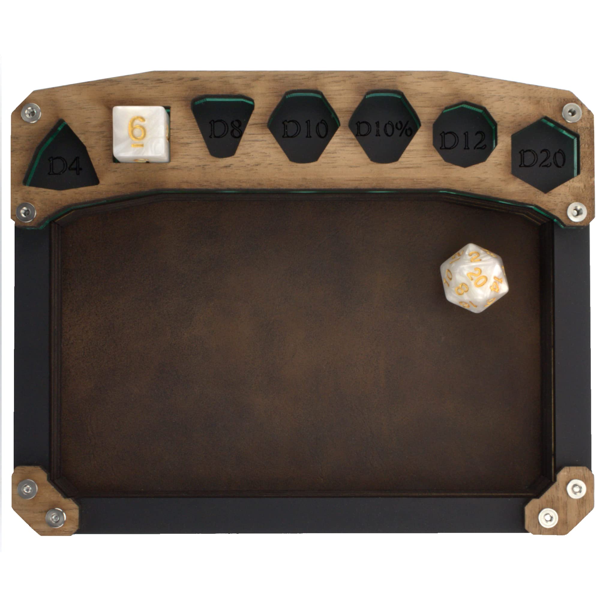 C4Labs Mini Display Dice Tray with Genuine Walnut Top β Rustic Vegan Leather, Teal