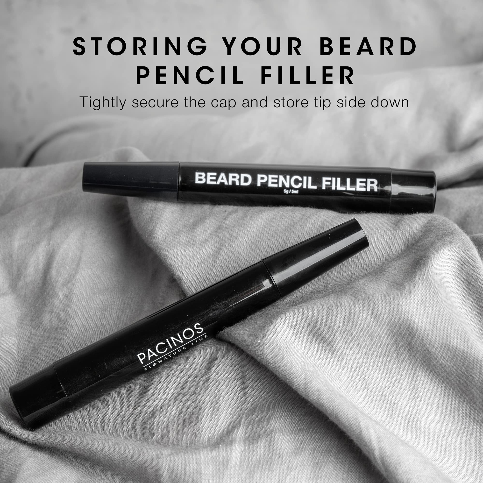 Pacinos Beard Pencil Filler - Water Proof, Long Lasting Coverage & Natural Finish - Beard, Moustache & Eyebrows - Micro-Fork Tip for Seamless Application - Bristle Brush Included(Light Brown)