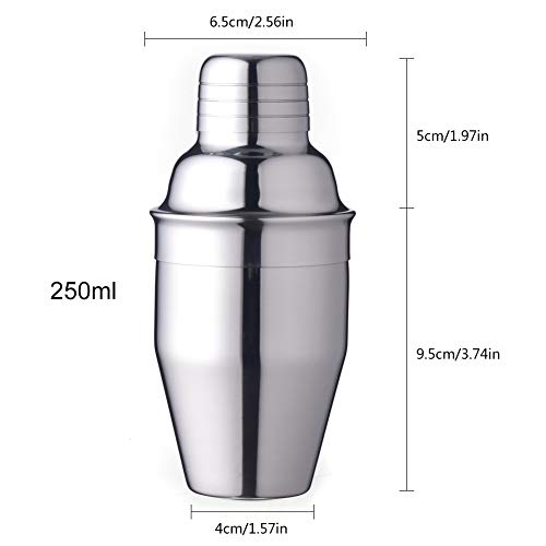 Delidge Cocktail Shaker Small Martini Shaker Stainless Steel Small Drink Shaker with Strainer and Lid Top, Mini Martini Shaker Bar Shaker (8.4oz/250ml,small) Shakers Bartending