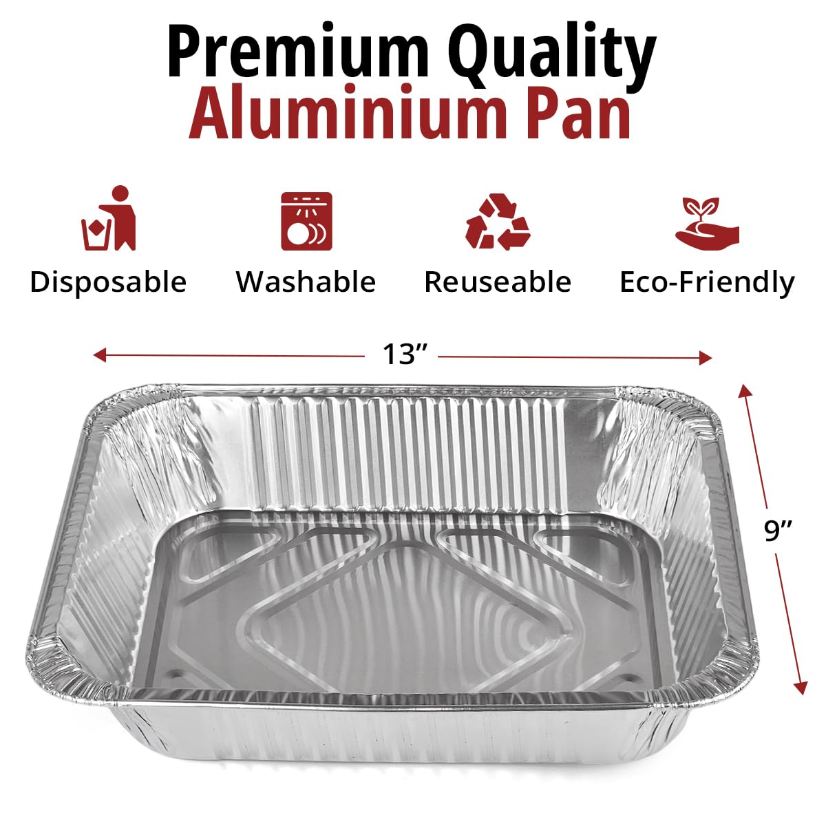 COMFICOVE Aluminum Pans Disposable Half Size (30 Pack), 9x13 Steam Foil Deep Pans for, Prepping, Roasting, Food, Storing, Heating, Cooking, Chafers, Catering, BBQ Grilling,