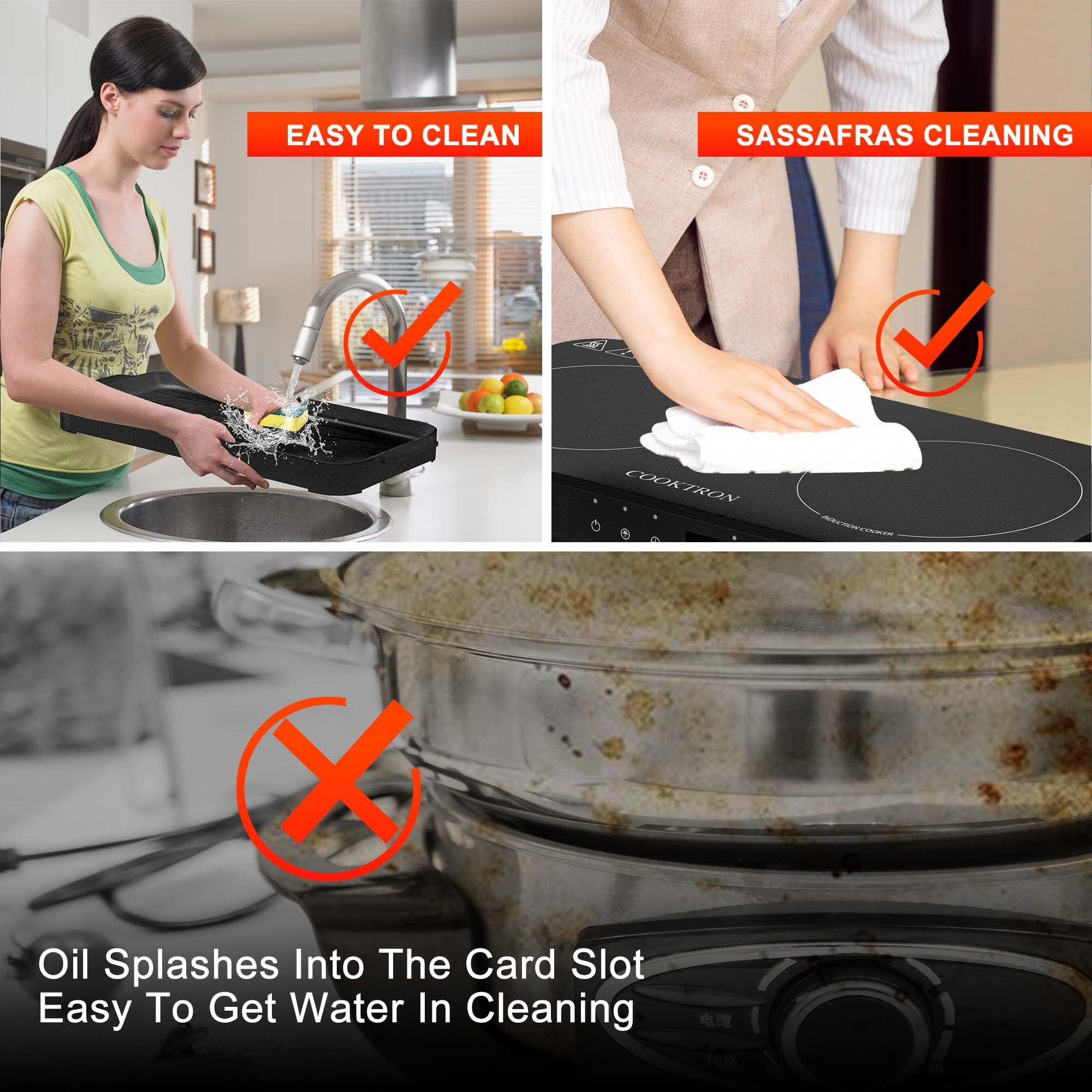 COOKTRON Portable Induction Cooktop 2 Burner with Removable Iron Cast Griddle Pan Non-stick, 1800W Double Induction Cooktop with Child Safety Lock & Time, Great for Family Party