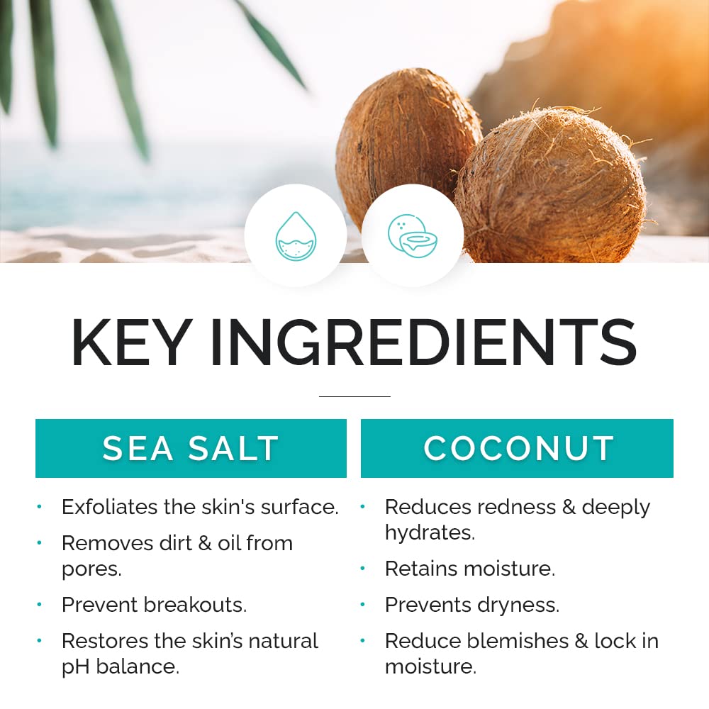 Vitamins and Sea Beauty, Hydrating Exfoliating Face Cleansing Wash Scrub, Skin Deep Pore Cleanser Minimizer with Sea Salt and Coconut Skincare, 5.1 Fl Oz