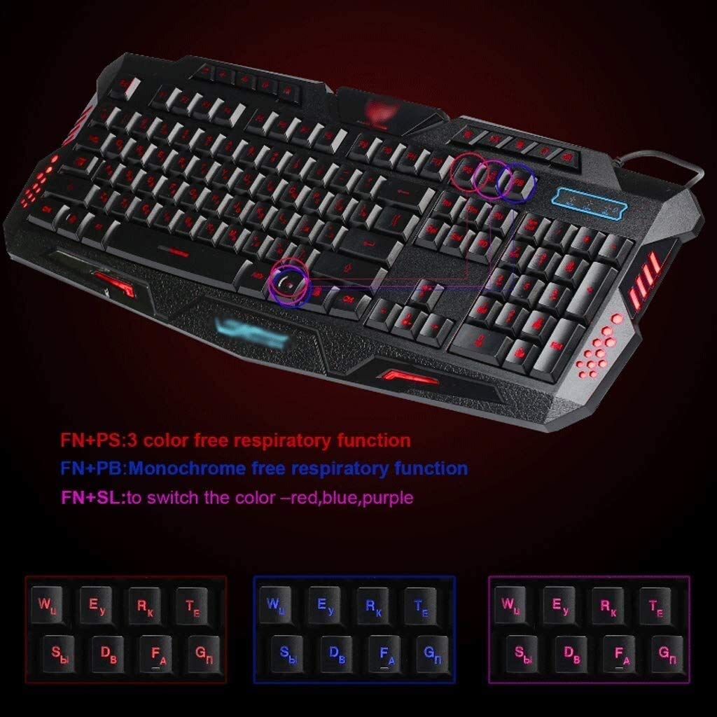 HJJWL Gaming Keyboard and Mouse, Backlit Mouse Keyboard Set, Three-Color Backlit Keyboard,Ergonomic Design，Seven Key Colorful Glowing Gaming Mouse, Up to 3200dpi