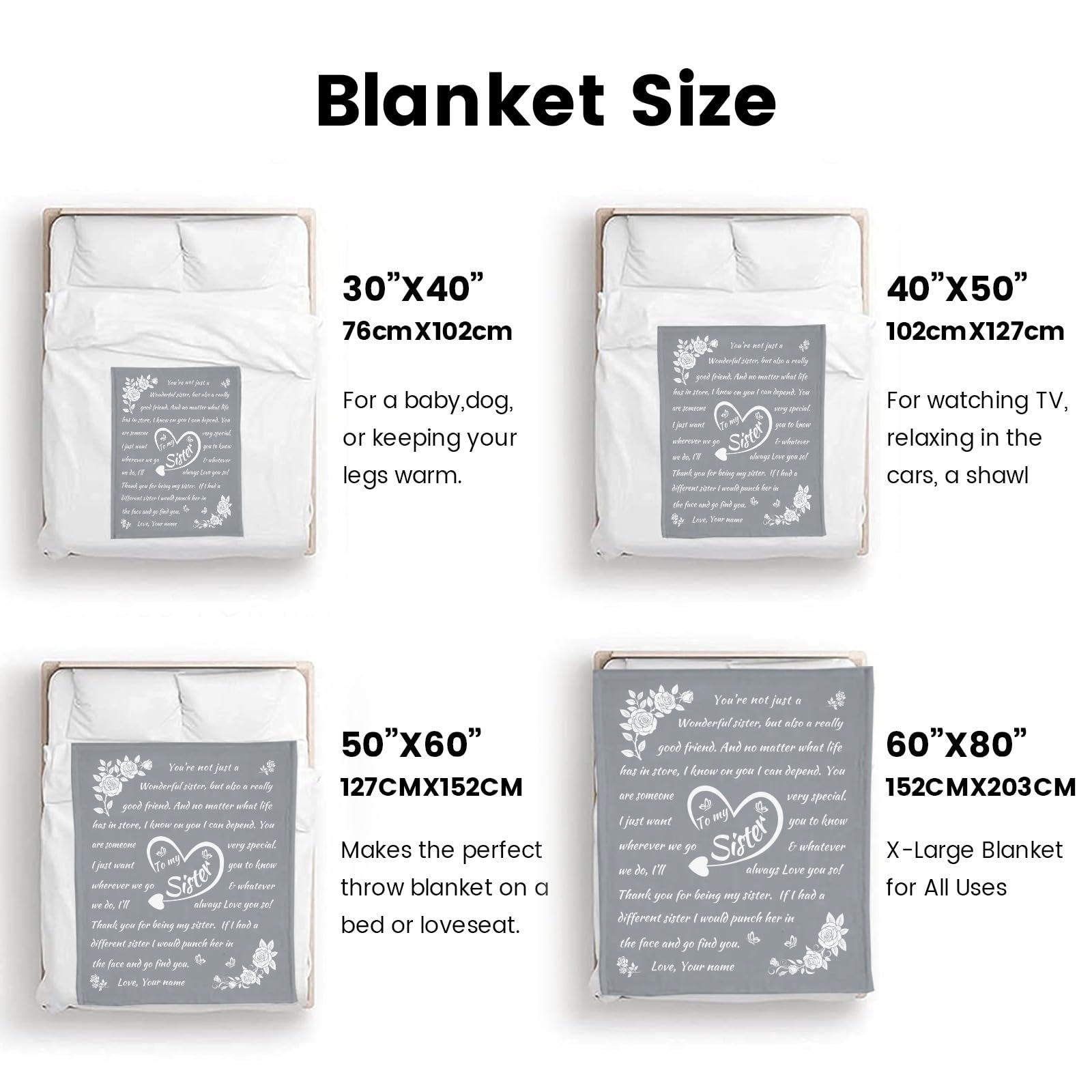 Personalized I Love Sister Blanket, Ultra Soft Micro Flannel Blanket for Bed Couch Living Room(Kids), 30" x 40"