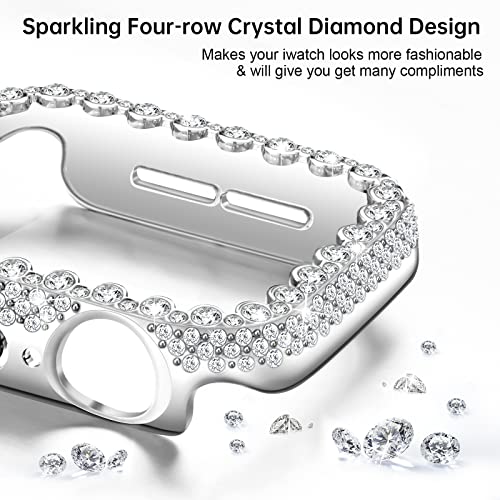 Bling Bumper Case Compatible with Apple Watch Series 6 5 4 Se 44mm,Diamond Protective Face Cover for Women,Hard PC Frame Protector for iWatch 44mm Silver