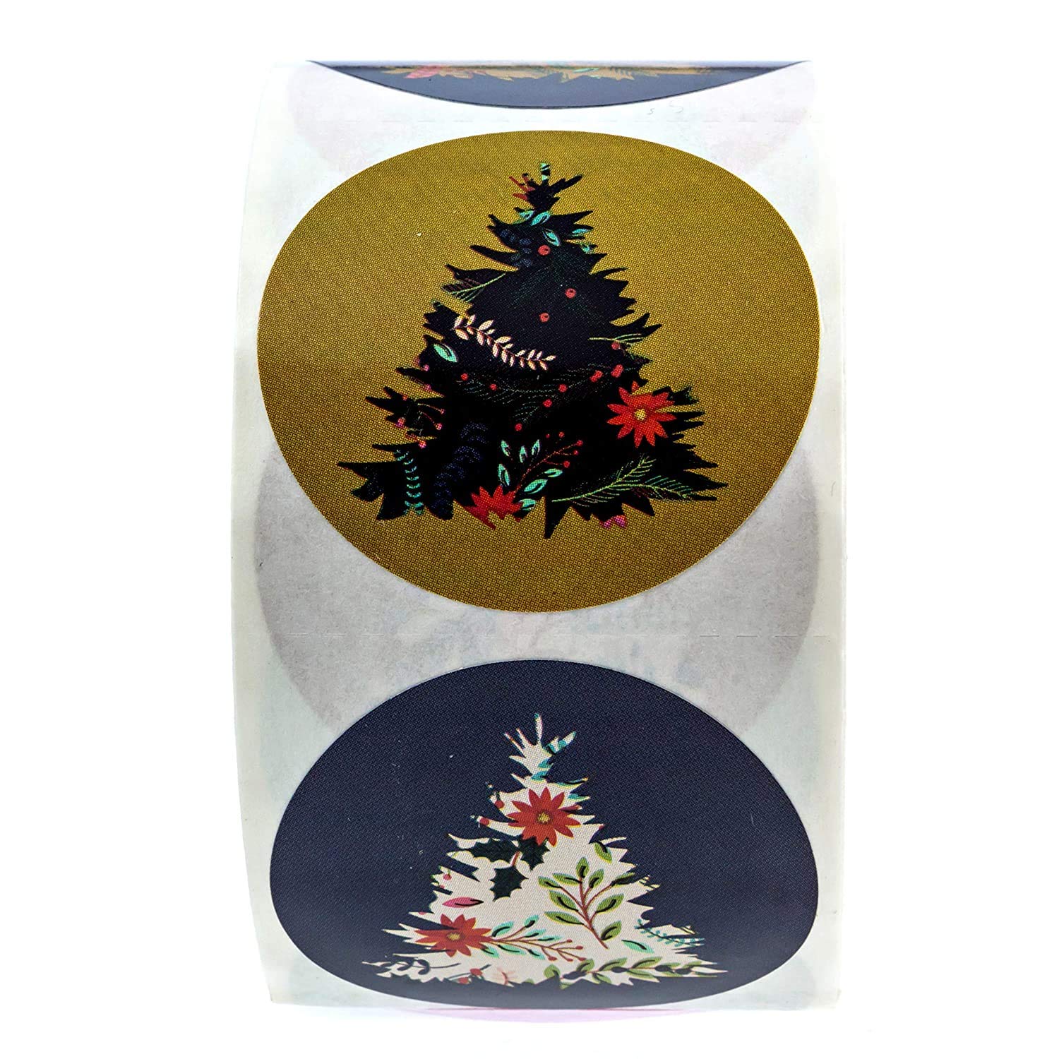 Patterned Holiday Trees Christmas Stickers / 8 Alternating Floral Holiday Tree Designs / 500 Christmas Labels / 1.5" Evergreen Tree Silhouettes
