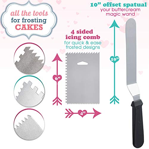 ForeverSmooth Cake Turntable Stand- Sturdiest Rotating Cake Leveler & Slicer. Decorating Supplies Kit w/Offset Spatula Set, Icing Bench Scraper, Cake Boards. 12 Inch White Spinner Baking Accessories