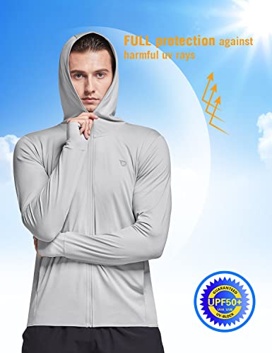 BALEAF Men's Long Sleeve Sun Shirts Hiking Fishing SPF UPF 50+ UV Protection Jackets Lightweight Quick Dry Cooling Outdoor Zip Up Light Grey 3XL