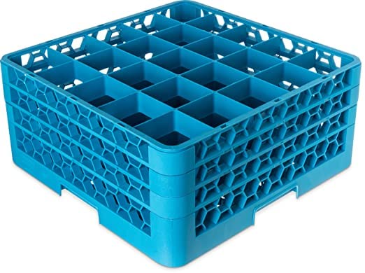 Carlisle FoodService Products OptiClean Plastic 25-Compartment Divided Glass Rack, Blue, (Pack of 2)