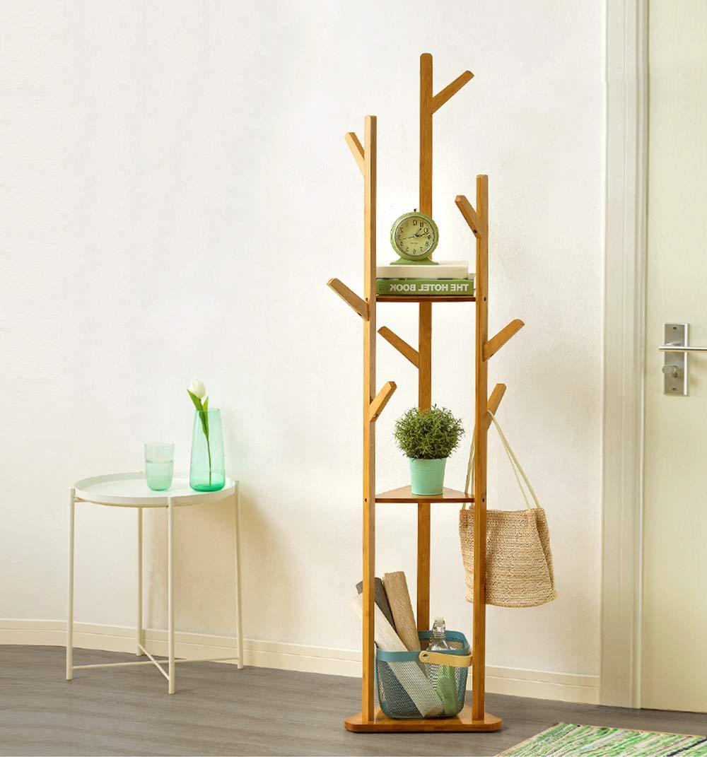 LUYIYI Solid Wood Simple Floor Simple Modern Clothes Rack Finishing Rack Living Room Storage Rack