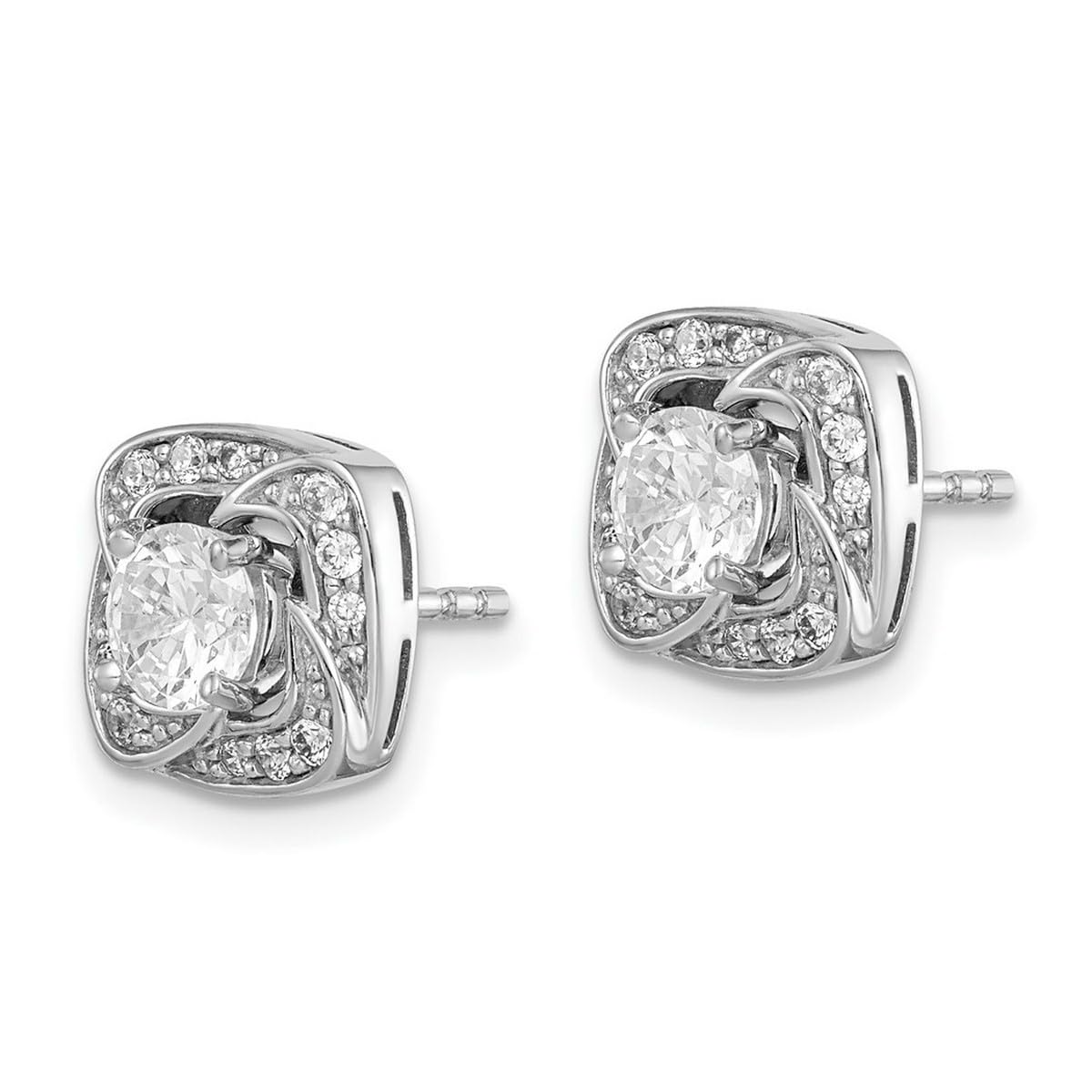 925 Sterling Silver Rhodium Plated 5mm Round CZ Cubic Zirconia Simulated Diamond Earrings With Square Jackets Measures 9.9x Jewelry for Women