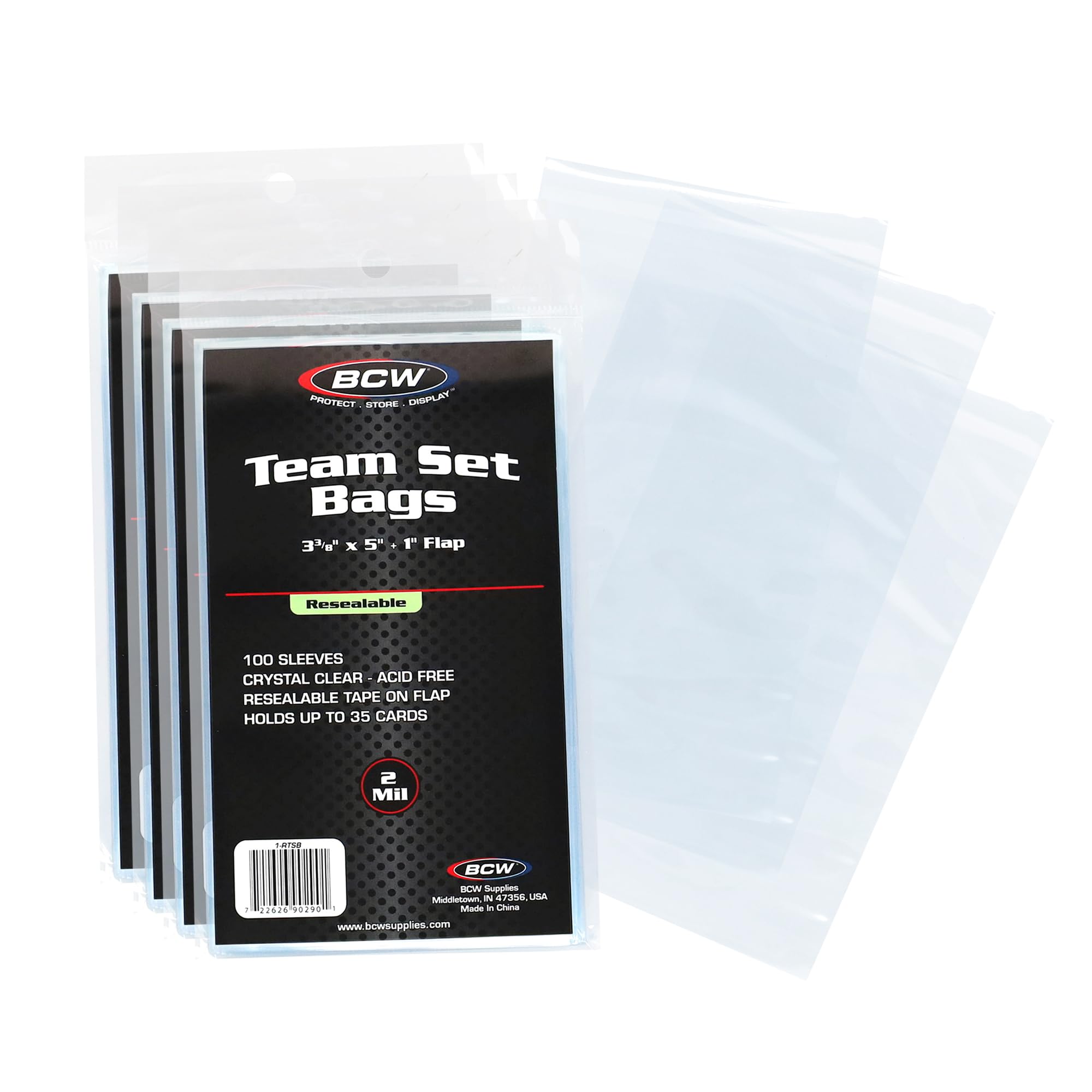 BCW Resealable Team Set Bags - 400 ct | Archival Quality Polypropylene | Holds 35 Standard Cards | Toploader and Magnetic Holder Compatible | Acid-Free Sealing Solution for Trading Card Collections