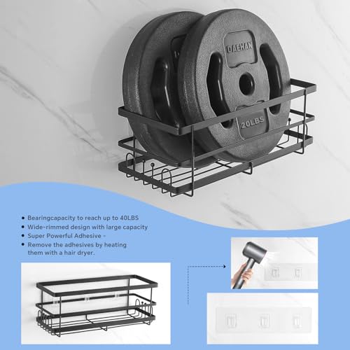 Dau Dau Shower Caddy Shelf Organizer, 2 Pack Shower Caddy with Hooks, No Drilling Stainless Steel Shower Shelf for Bathroom, Kitchen and Dorm,Wide-Rimmed Design Thickened Material