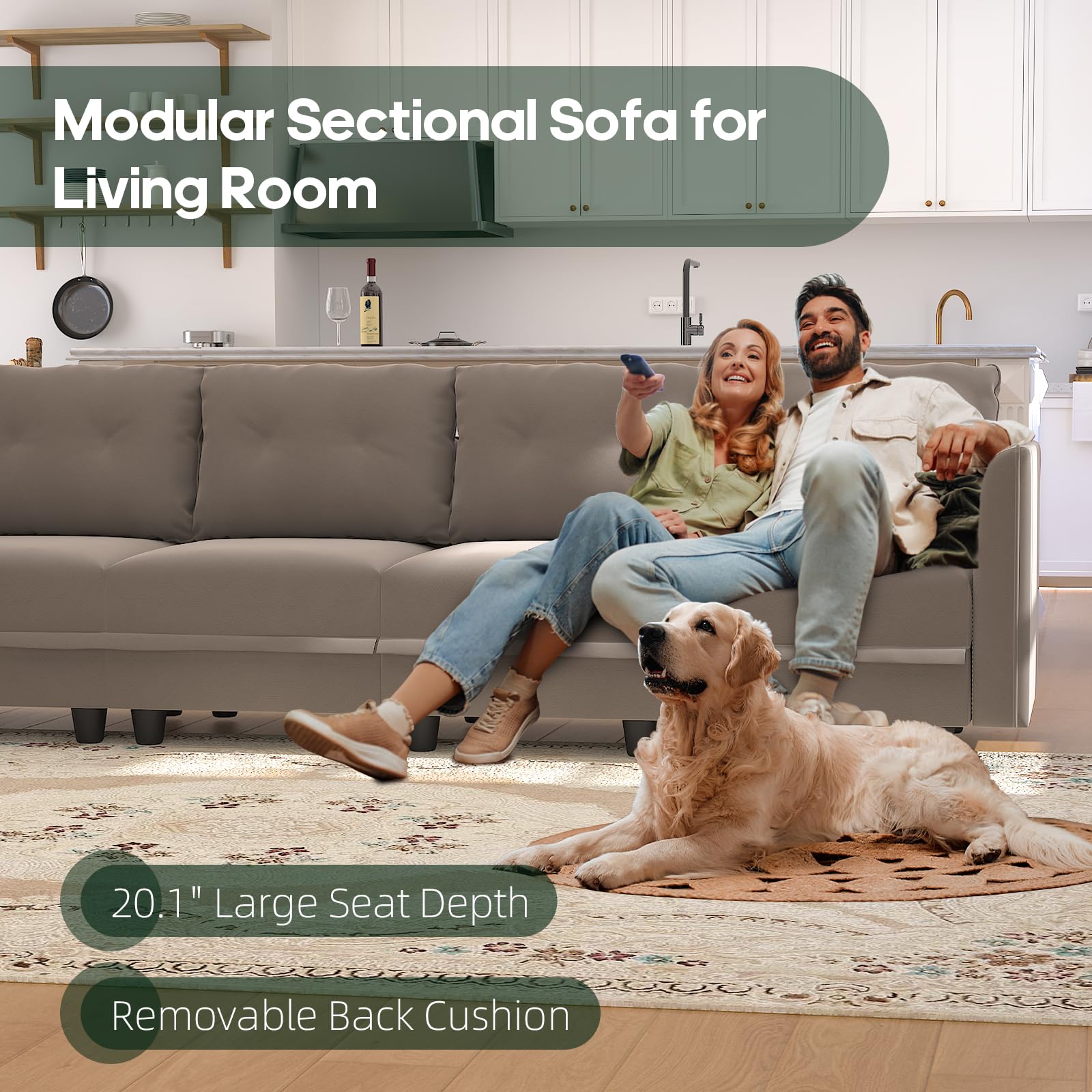 LLappuil Oversized Modular Sectional Sofa with Reversible Chaise, Velvet Sleeper Couch with Storage Seat, 10 Piece Waterproof Anti-Scratch Versatile Modern Sofas for Living Room, Grey Brown
