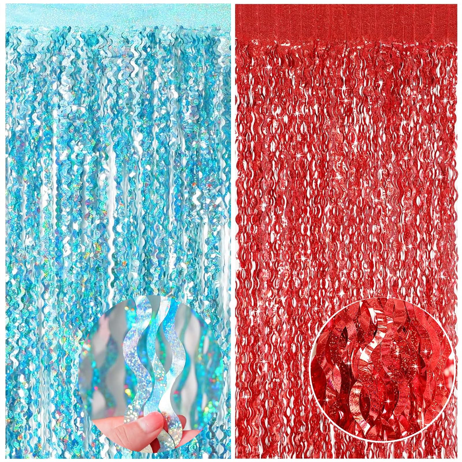 Cat in The Hat Birthday Decorations/Thing 1 and Thing 2 Baby Shower Decorations/Baby Shower/Party Decorations/Red Blue Wavy Fringe Foil Curtains Backdrop Nurse Graduation