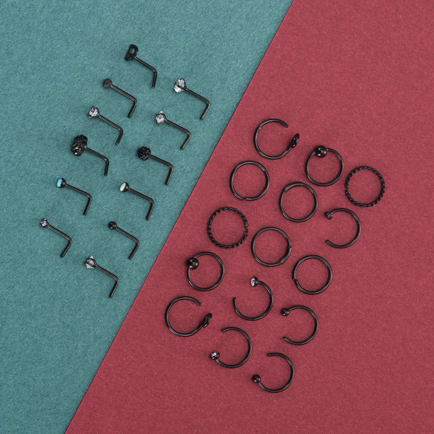 32 Pieces C-Shaped Nose Ring L-Shaped Hoop Tragus Nose Studs Bone Curved Hoop Tragus Cartilage Hoop Piercing (Black)
