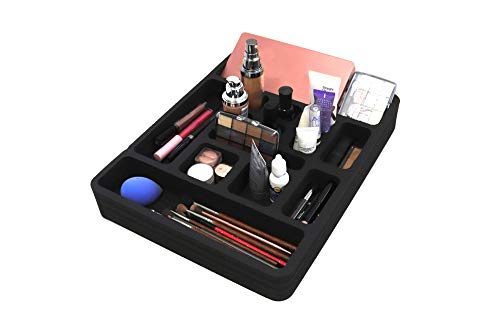 Polar Whale Makeup Drawer Organizer Compatible with IKEA Alex Tray Washable Waterproof Foam Insert for Home Bathroom Bedroom Office 11.5 x 14.5 Inches 14 Compartments for Cosmetics Black