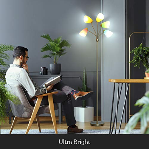Brightech Medusa LED Floor Lamp β Multi-Head Dimmable Floor Lamp for Living Rooms & Offices β Tall Lamp with Interchangeable Shades, Adjustable Standing Lamp for Bedroom Reading β Brass/Gold