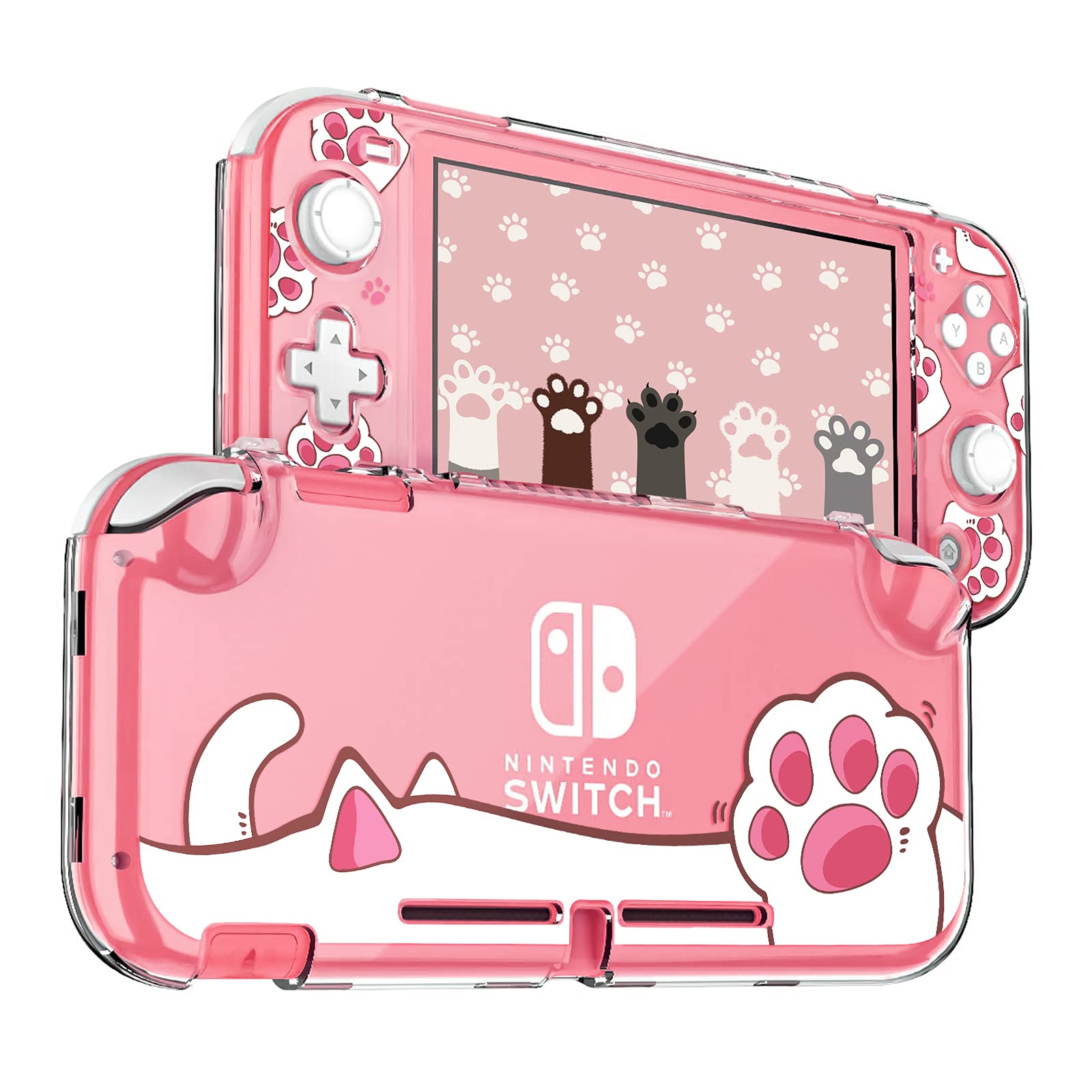 DLseego Protective Case for Switch Lite, Hard PC Clear Anti-Shock Split Cover with Cat-Pad Pattern