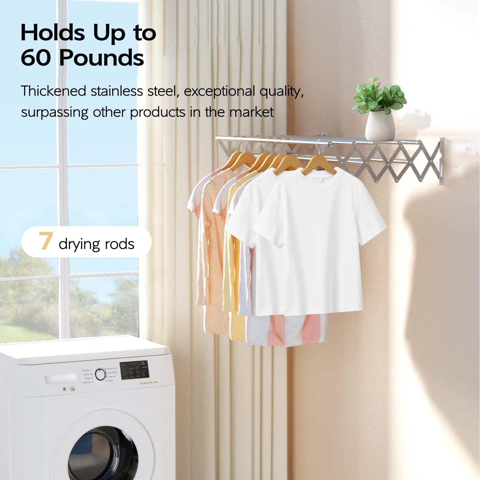 Vikaqi Wall Mounted Clothes Drying Rack, Foldable Wall Mount Laundry Drying Rack Folding Indoor, Drying Rack Clothing Collapsible, Retractable Towel Rack, Space Saver with 7 Drying Rods, Black